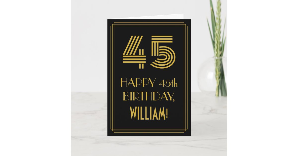 45th Birthday: Art Deco Inspired Look "45" & Name Card | Zazzle