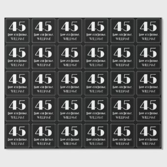45th Birthday - Art Deco Inspired Look "45", Name Wrapping Paper | Zazzle