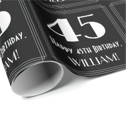 45th Birthday - Art Deco Inspired Look "45", Name Wrapping Paper | Zazzle