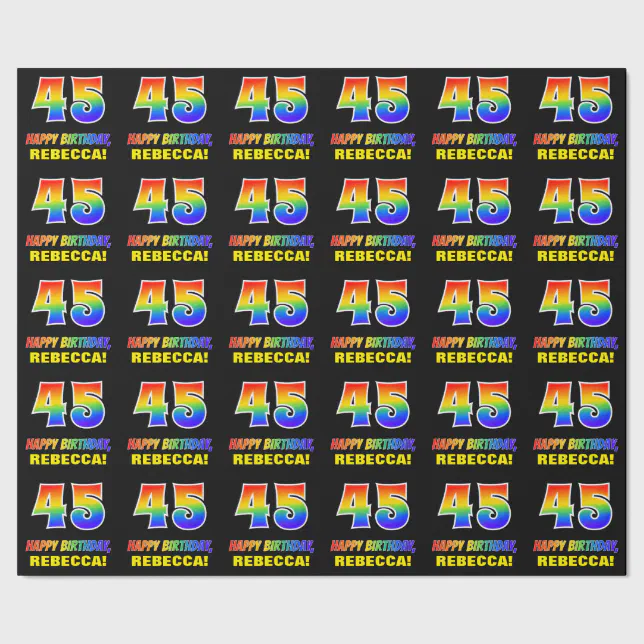 45th Birthday: Bold, Fun, Simple, Rainbow 45 Wrapping Paper | Zazzle