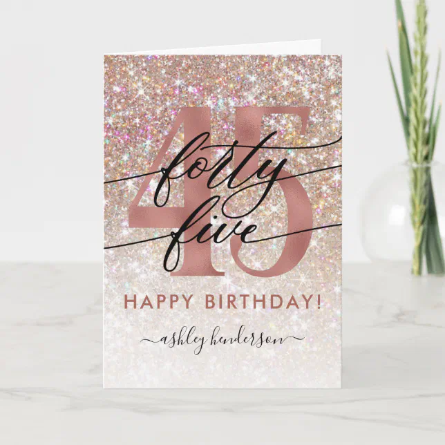 45th Birthday Chic Glitter Ombre Card | Zazzle