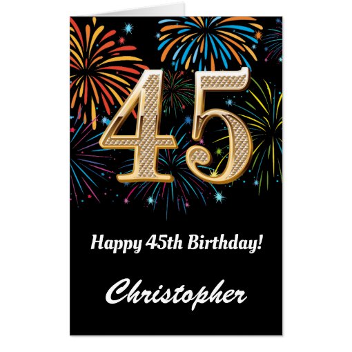 45th Birthday Fireworks Black and Gold Extra Large Card | Zazzle