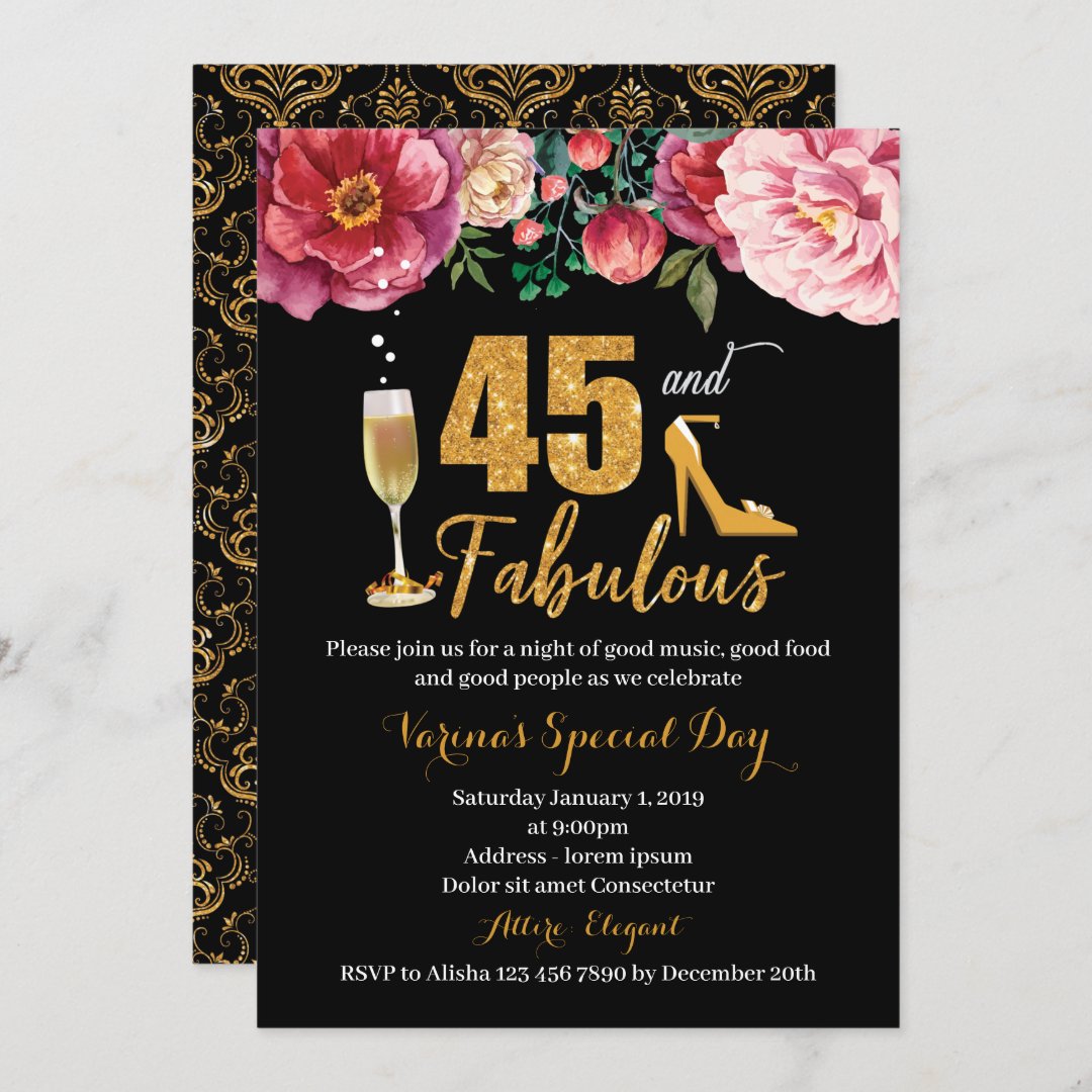45th Birthday Invitation for Women | Zazzle
