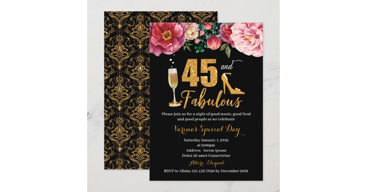 45th Birthday Invitation for Women | Zazzle