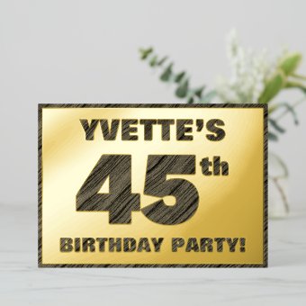 45th Birthday Party — Bold, Faux Wood Grain Text Foil Invitation | Zazzle