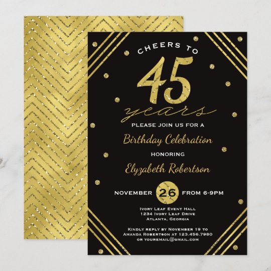 45th Birthday Party Invitation, Cheers, Faux Gold Invitation | Zazzle.com