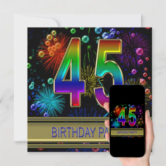45th Birthday party Invitation with bubbles | Zazzle
