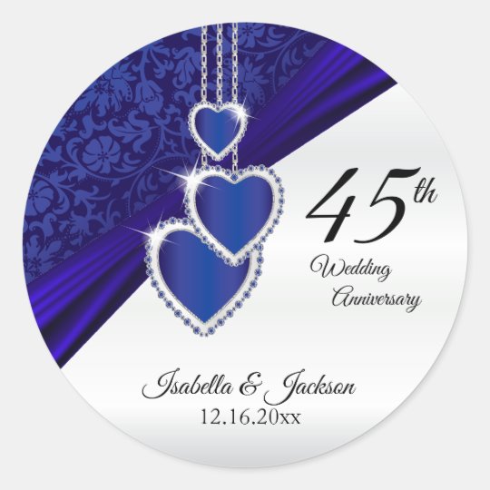 45th Sapphire Wedding Anniversary Design Classic Round Sticker | Zazzle.com