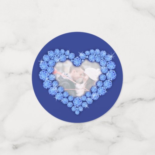 45th sapphire wedding anniversary heart photo blue confetti | Zazzle