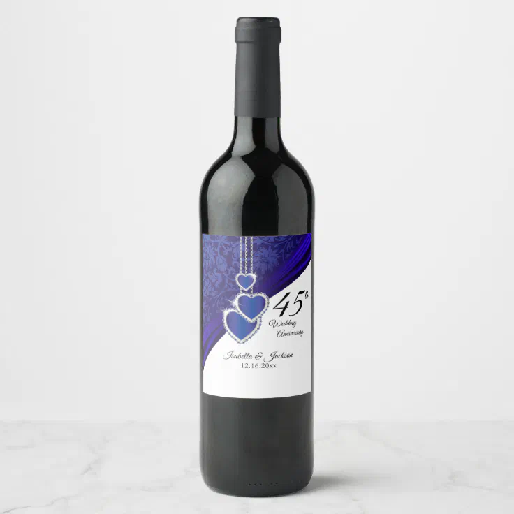 45th Sapphire Wedding Anniversary Wine Label | Zazzle