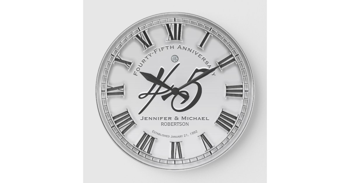 45th Silver Wedding Anniversary Large Clock | Zazzle