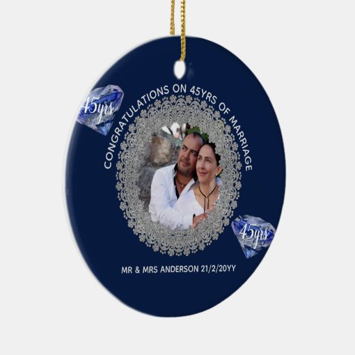 45th Wedding Anniversary - ADD PHOTO Sapphire Blue Ceramic Ornament ...