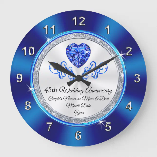 45th Wedding Anniversary Gift Ideas for Parents Large Clock | Zazzle