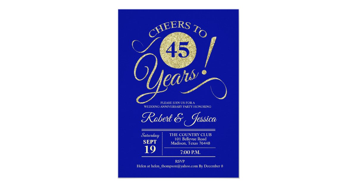 45th Wedding Anniversary Gold Blue Sapphire Invitation Zazzle 45th Wedding Anniversary Gold Blue Sapphire Invitation Zazzle