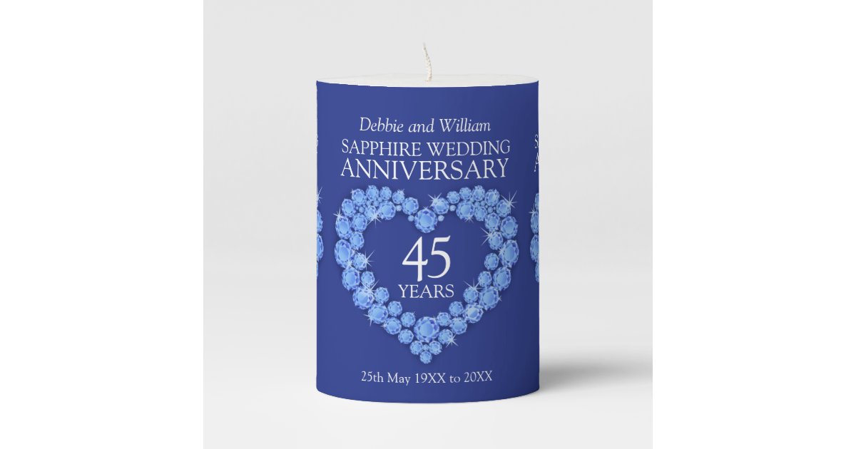 45th wedding anniversary sapphire custom name pillar candle | Zazzle
