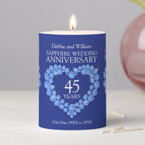 45th wedding anniversary sapphire custom name pillar candle | Zazzle