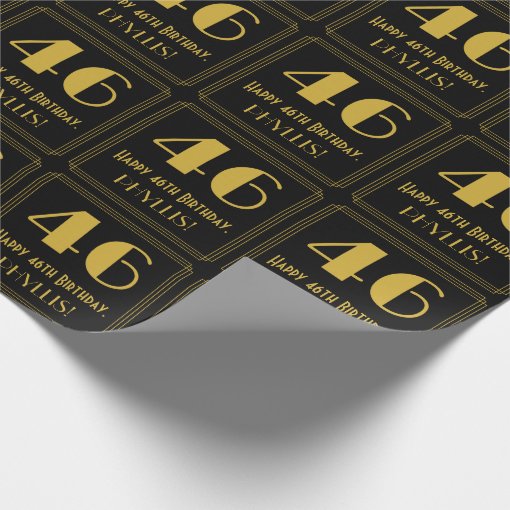 46th Birthday ~ Art Deco Inspired Look "46", Name Wrapping Paper | Zazzle