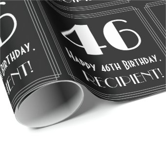 46th Birthday - Art Deco Inspired Look "46", Name Wrapping Paper | Zazzle