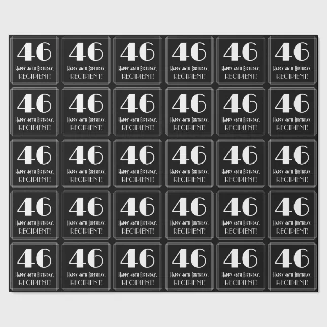 46th Birthday - Art Deco Inspired Look "46", Name Wrapping Paper | Zazzle