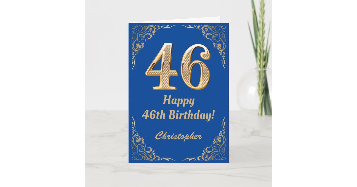 46th Birthday Blue and Gold Glitter Frame Card | Zazzle