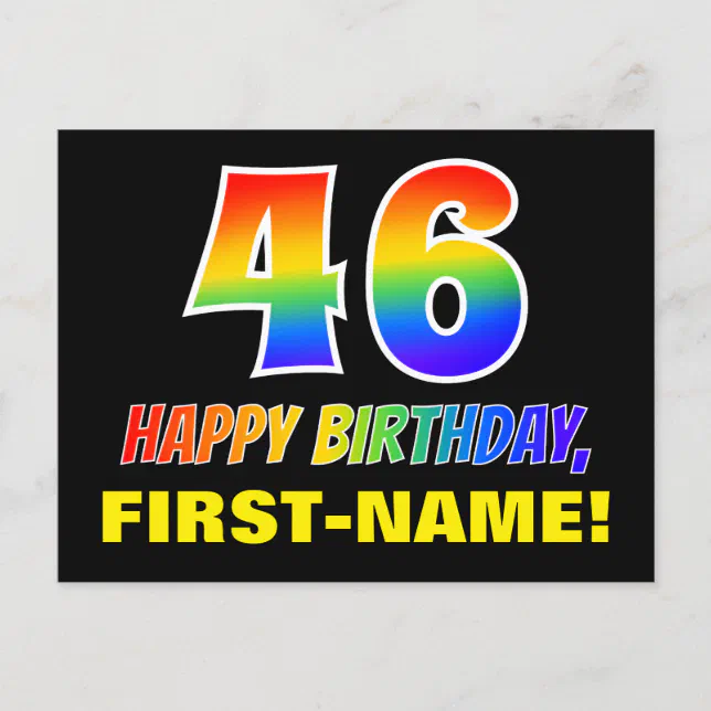 46th Birthday: Bold, Fun, Simple, Rainbow 46 Postcard | Zazzle