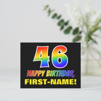 46th Birthday: Bold, Fun, Simple, Rainbow 46 Postcard | Zazzle
