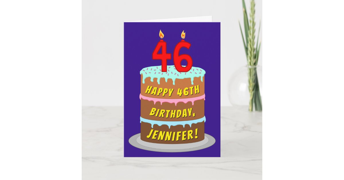 46th Birthday: Fun Cake and Candles + Custom Name Card | Zazzle