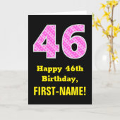 46th Birthday: Pink Stripes and Hearts "46" + Name Card | Zazzle