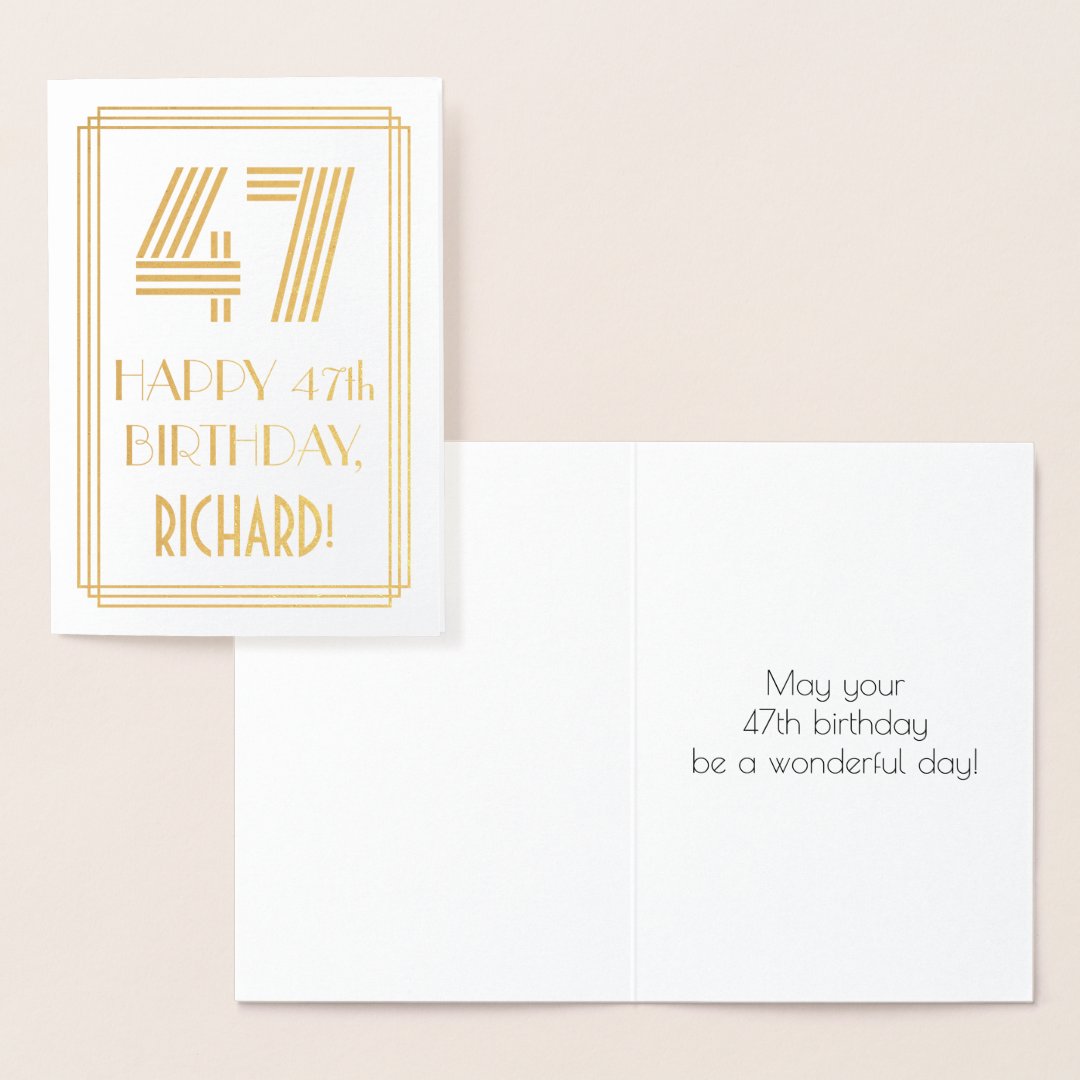 47th Birthday - Art Deco Inspired Look "47" & Name Foil Card | Zazzle
