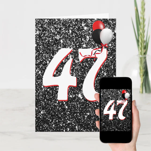 47th Birthday Balloons on Black Glitter Card | Zazzle