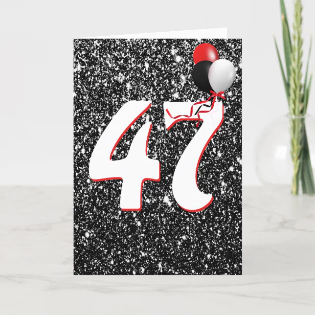 47th Birthday Balloons on Black Glitter Card | Zazzle