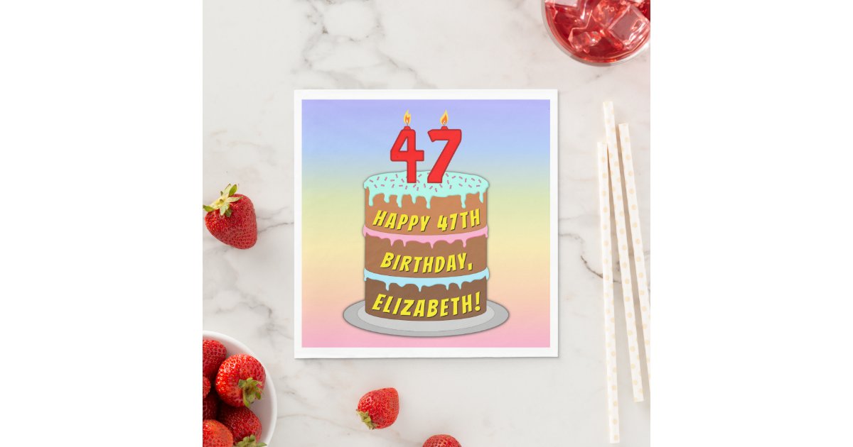 47th Birthday: Fun Cake and Candles + Custom Name Napkins | Zazzle