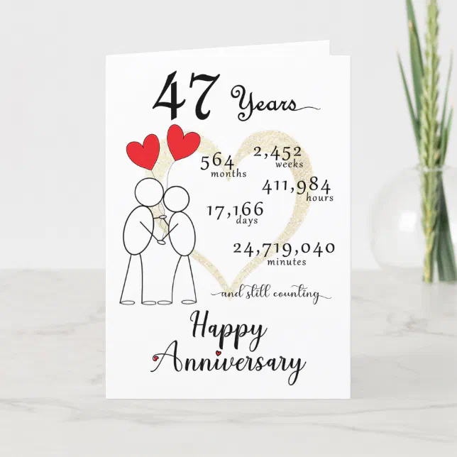 47th Wedding Anniversary Card with heart balloons | Zazzle
