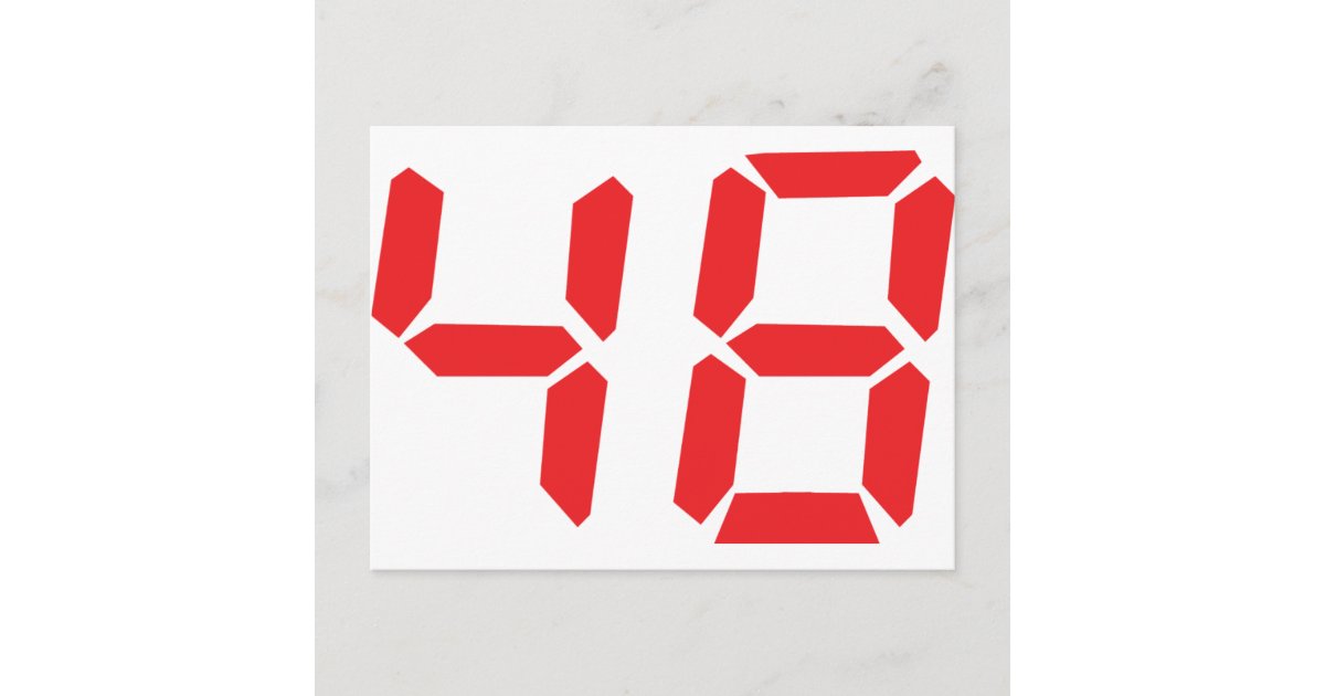 48 fourty-eight red alarm clock digital number postcard | Zazzle