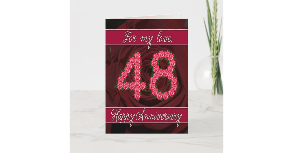 48th anniversary card with roses and leaves | Zazzle.com