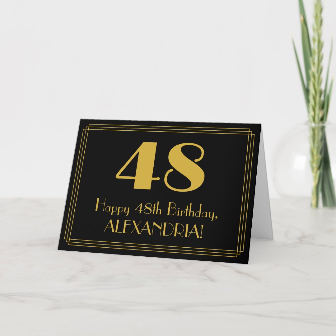 48th Birthday: Art Deco Inspired Look "48" + Name Card | Zazzle
