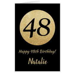 48th Birthday Black Gold Glitter Extra Large Jumbo Card | Zazzle