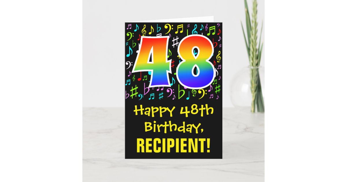 48th Birthday: Colorful Music Symbols + Rainbow 48 Card | Zazzle