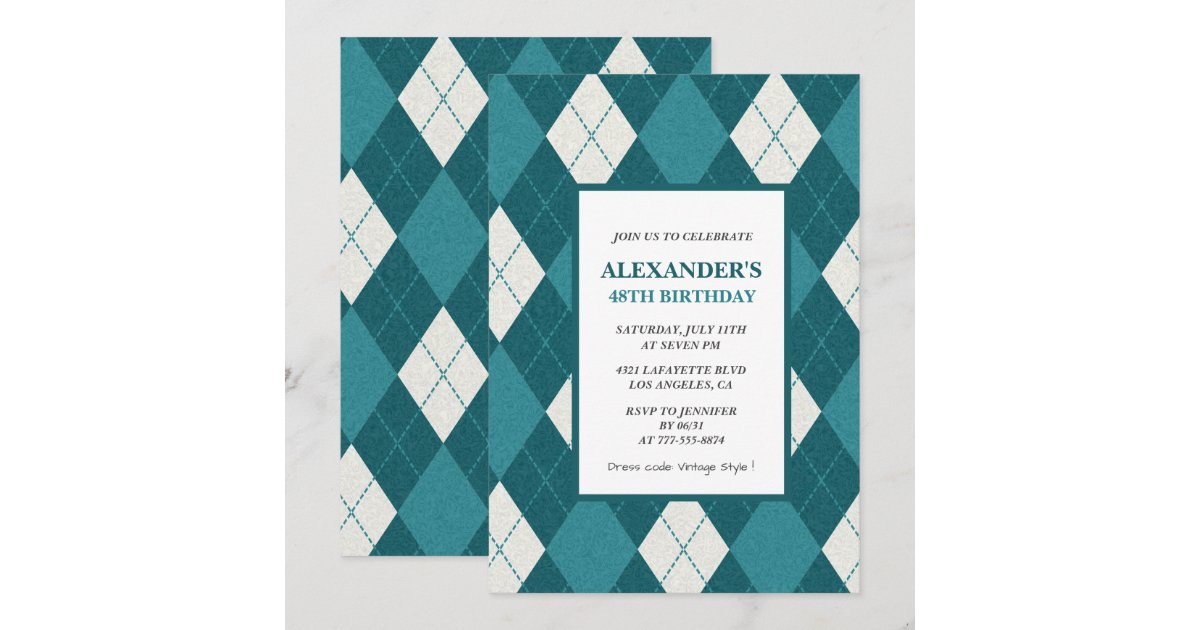 48th birthday invitations Men Vintage Blue | Zazzle