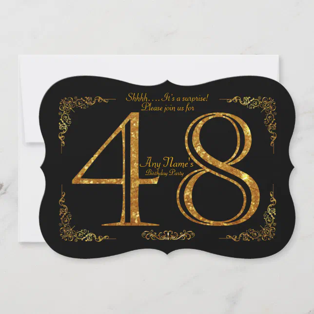 48th,Birthday party 48th,great Gatsby,black & gold Invitation | Zazzle
