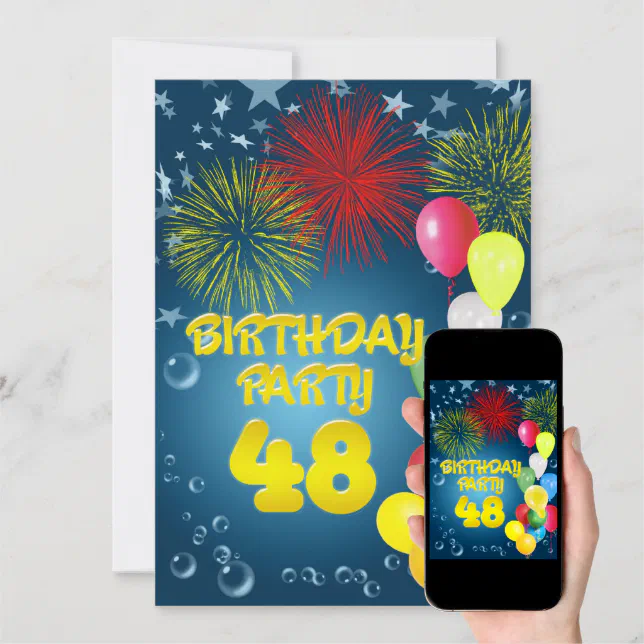 48th Birthday party Invitation with balloons | Zazzle