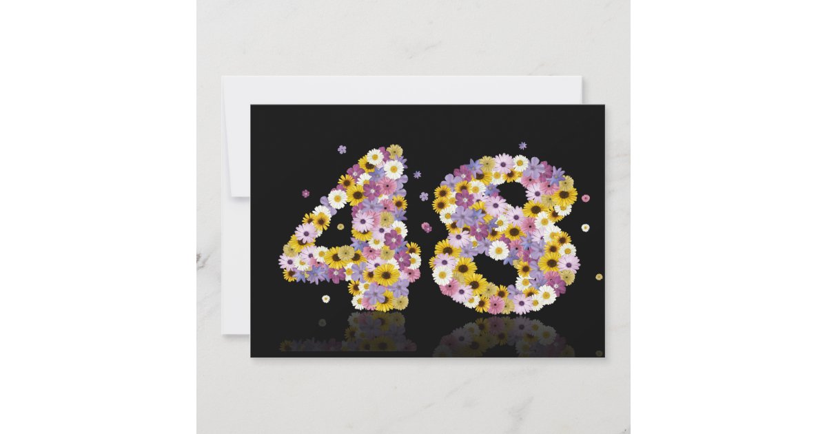 48th Birthday party, with flowered letters Invitation | Zazzle