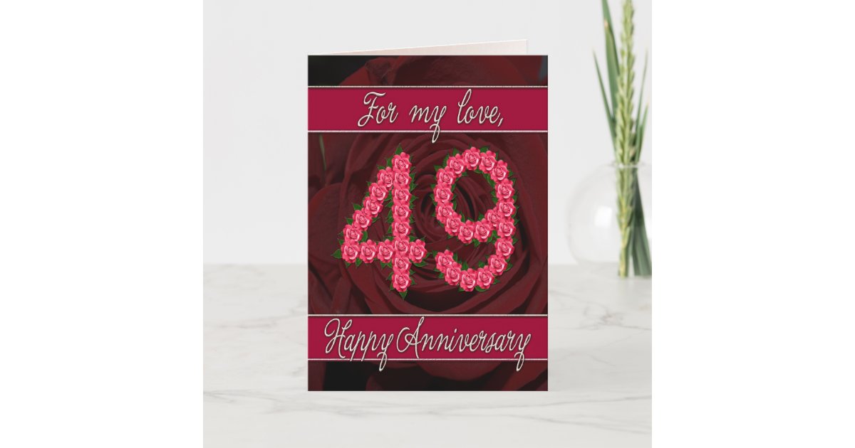 49th anniversary card with roses and leaves | Zazzle.com