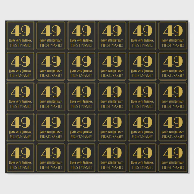 49th Birthday ~ Art Deco Inspired Look "49", Name Wrapping Paper | Zazzle