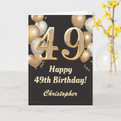 49th Birthday Black and Gold Balloons Confetti Card | Zazzle