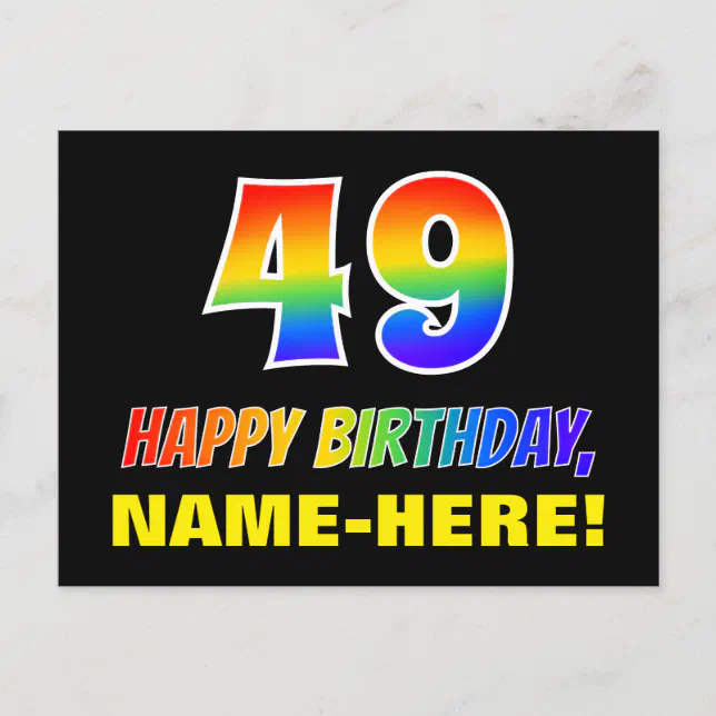 49th Birthday: Bold, Fun, Simple, Rainbow 49 Postcard | Zazzle