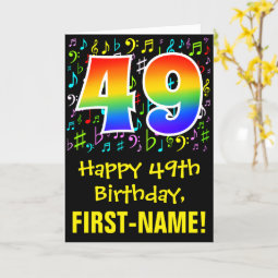 49th Birthday: Colorful Music Symbols + Rainbow 49 Card | Zazzle