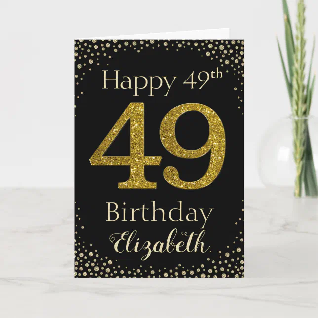 49th Birthday Golden Glitter Card | Zazzle