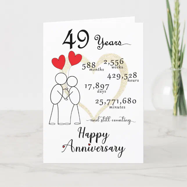 49th Wedding Anniversary Card with heart balloons | Zazzle