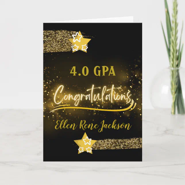 4.0 GPA Congratulations Gold Stars Glitter Effect Card | Zazzle